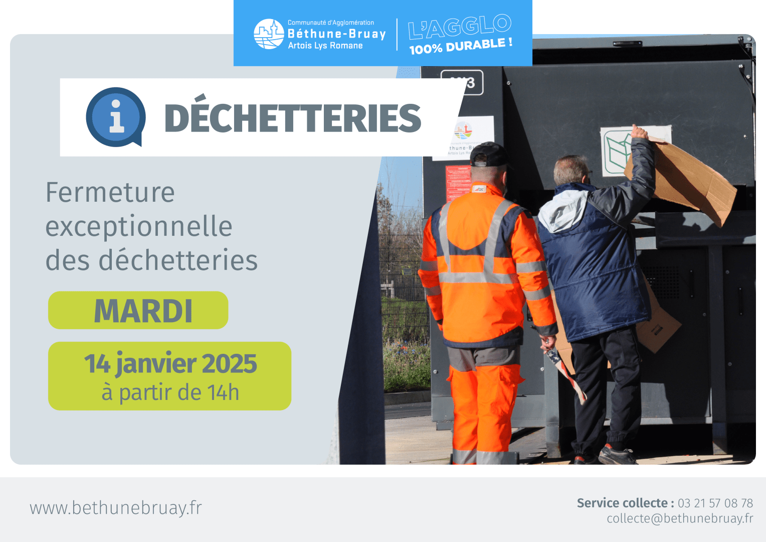 Fermeture des déchetteries le 14 janvier après-midi | Bethune-Bruay.fr